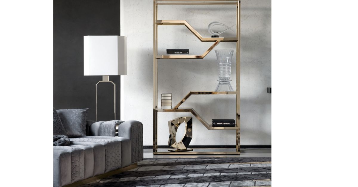 giorgio Charisma display shelf bookcase gold chrome steel glass