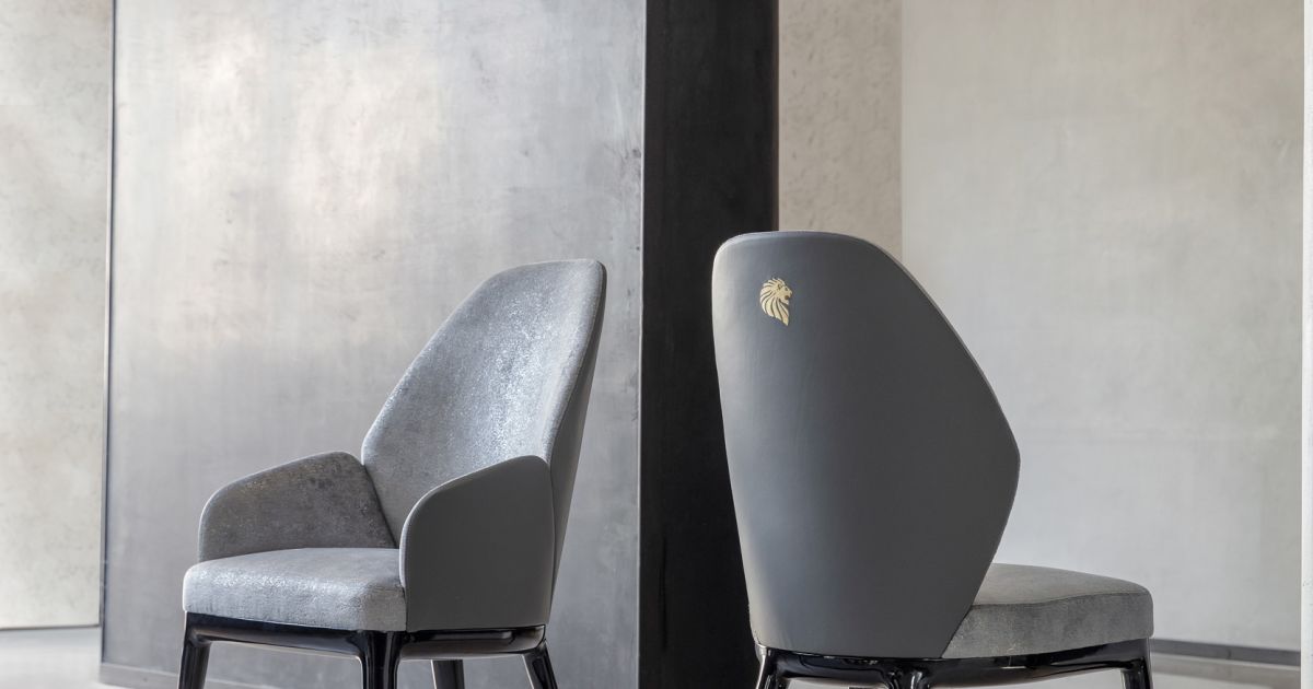 Charisma Side Chair with Gold Chrome Details and Upholstery