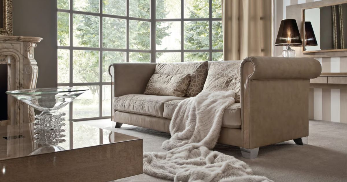 Sunrise sofa Fixed Sofa with Bird’s Eye Maple Veneer and Fabric Pillow